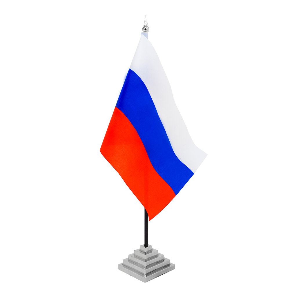 Флаг "Россия" настольный, 21х14см на серебрянной подставке