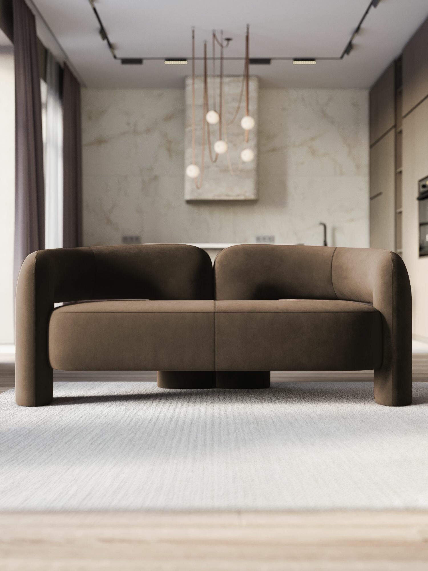 Диван дизайнерский AZZURRO, велюр 184см, цвет дрим биттер, прямой