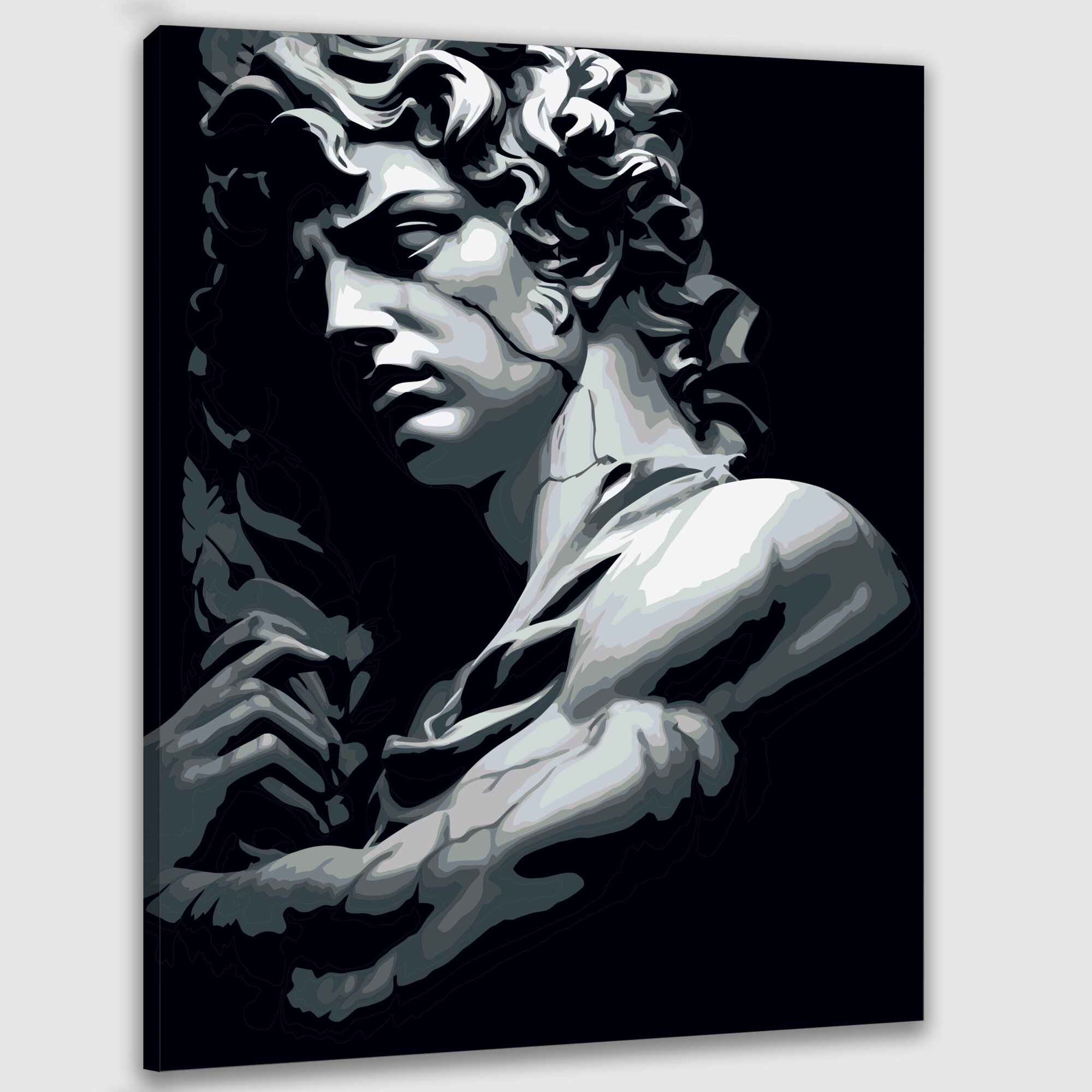 Картина по номерам 40x50 см, черно-белая фотография, культовая статуя Давида, Микеланджело, рельефные мускулы