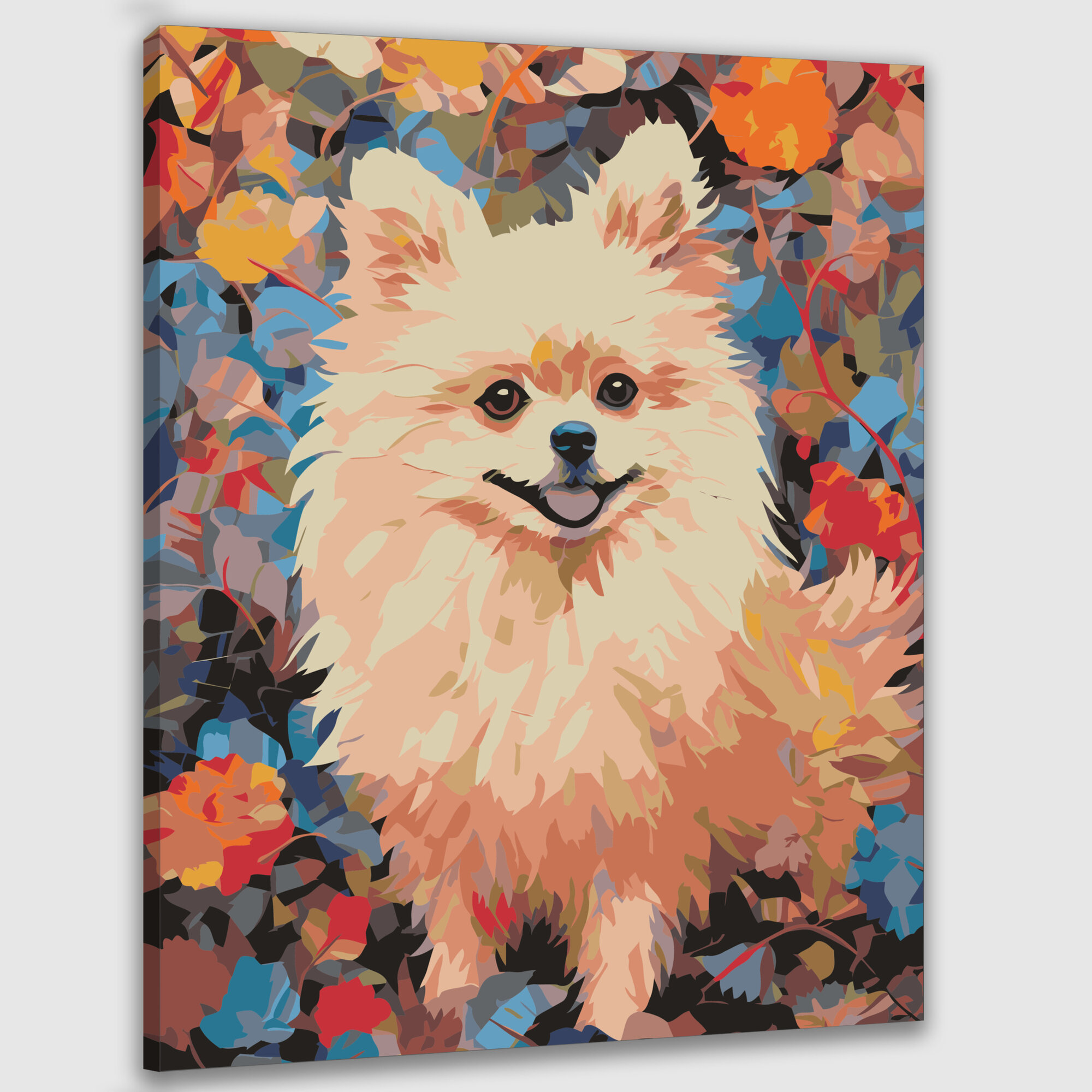 Картина по номерам 40x50 см, картина, масло, шпиц, мех, завораживающая мозаика, яркие оттенки, красота прядей