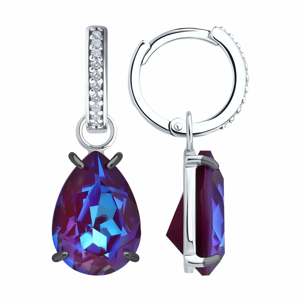 Серьги, серебро, 925 проба, родирование