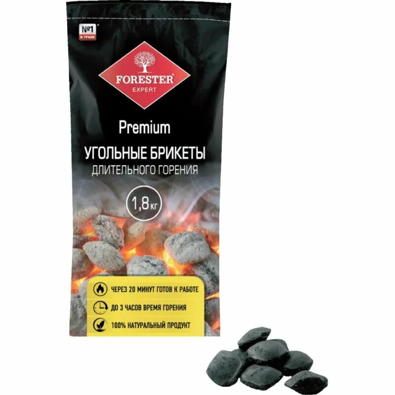 Брикет древесно-угольные длит горения для розжига, Forester,1,8кг, BC-930, 2287852