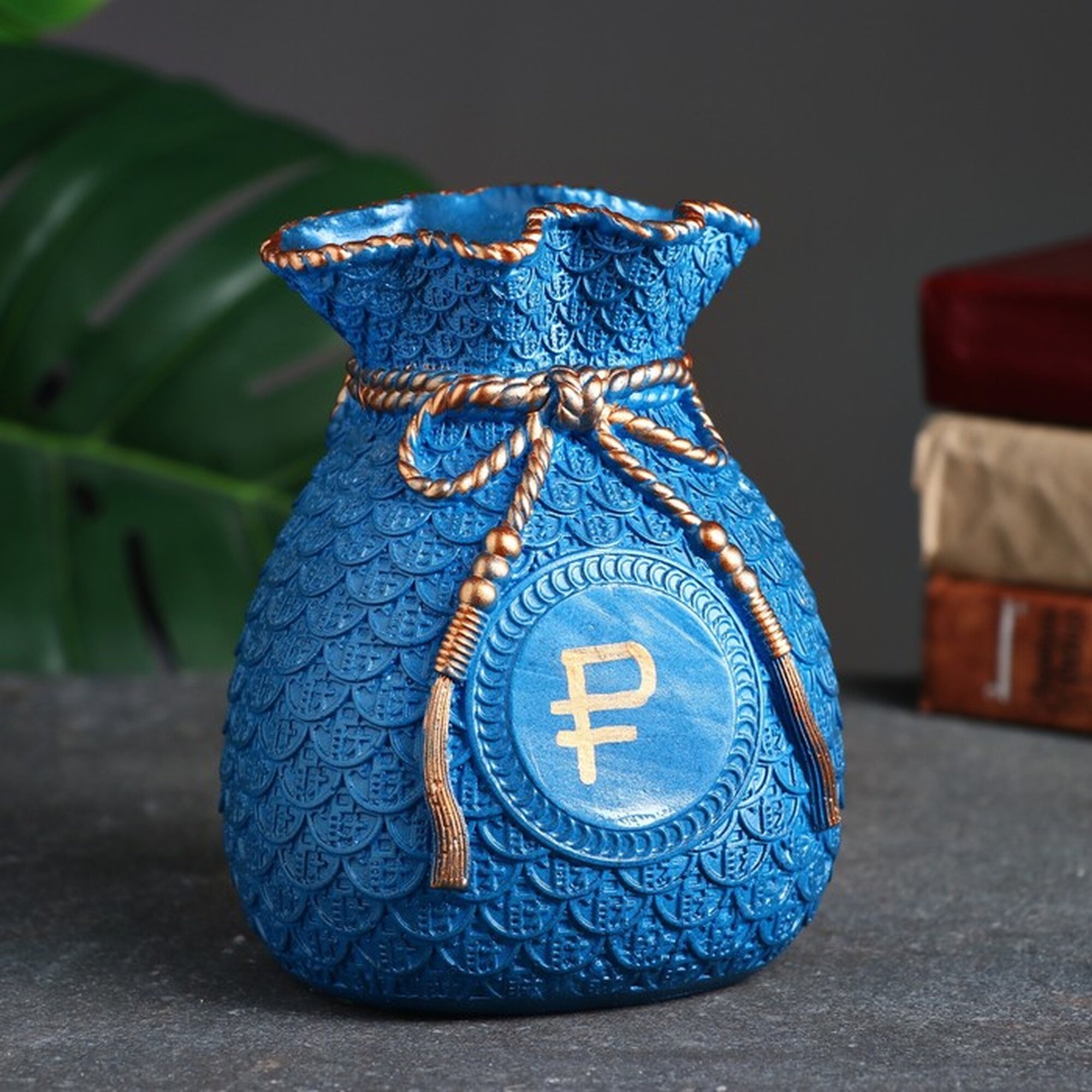 Копилка Хорошие сувениры "Мешок денег", гипсовая, синяя, 15 см