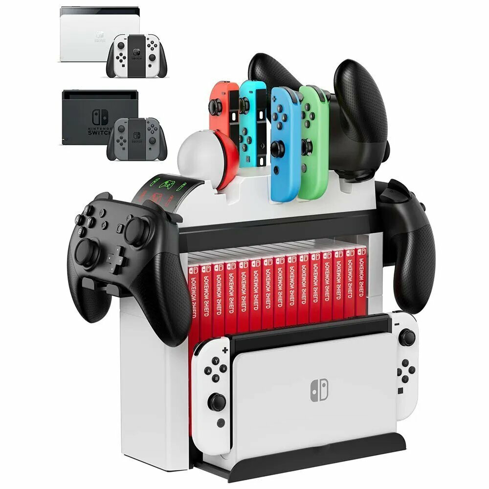 Органайзер для коммутатора с зарядной док-станцией для контроллера Nintendo Switch и OLED-аксессуарами Joycon, подставка для хранения игр