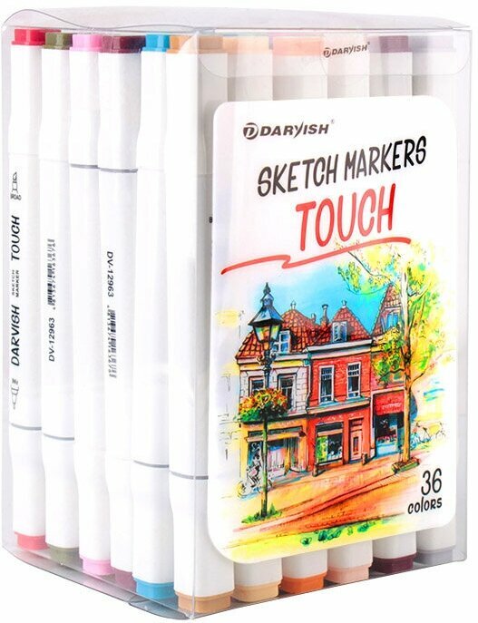 Набор маркеров для скетчинга, 36 цветов, двусторонние, Darvish DV-12963-36