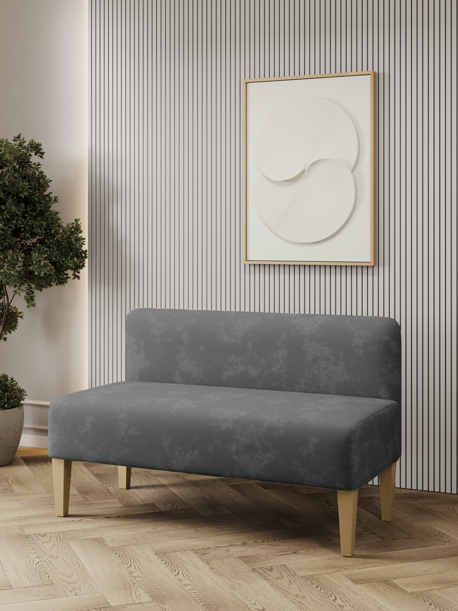 Диван мини прямой для кухни, Темно-серый, Микровелюр, ШхГхВ 110х50х70 см