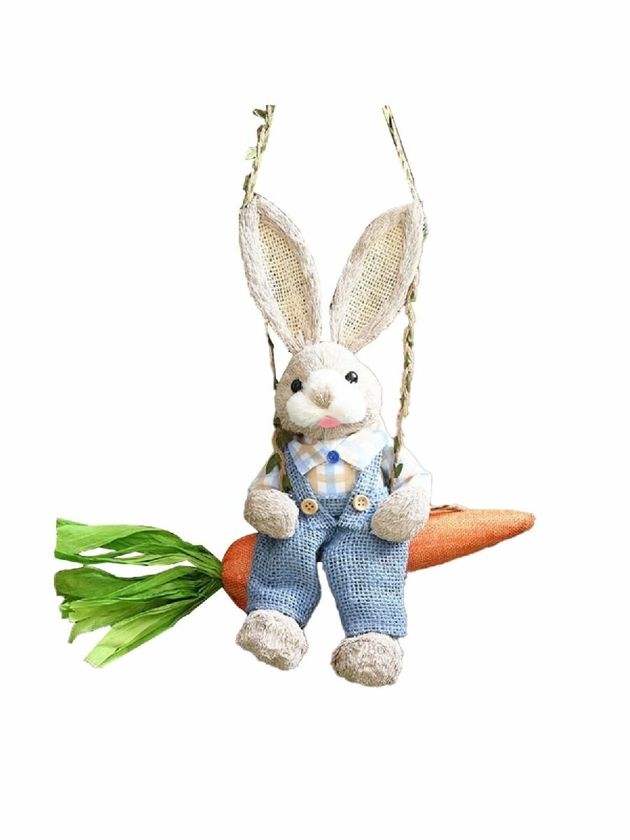 Фигурка Пасхального Соломенного Кролика, Соломенный Кролик На Качелях-Морковке, B
