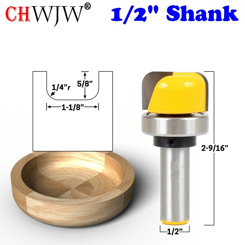 Фрезерные насадки CHWJW, 1 шт, хвостовик 1/2 дюйма, диаметр 1-1/8 дюйма, чаша и лоток, шаблонный маршрутизатор бит, для резки дерева, для деревообработки