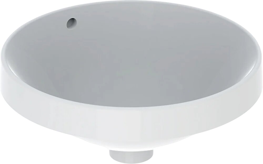 Раковина встраиваемая сверху Geberit Variform 500.700.01.2 40 полувстраиваемая, без отверстия под смеситель, фарфоровая, раковина для ванной, белая, глянцевая, круглая, со встроенным сливом-переливом
