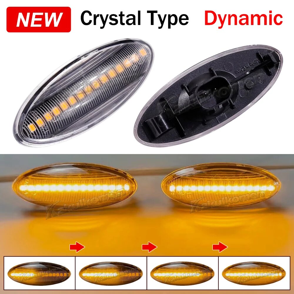 2 шт. Динамические светодиодные боковые габаритные огни с функцией последовательного включения указателей поворота для Toyota Yaris, COROLLA, Auris Mk1 E15, RAV4 Mk3 Dynamic Crystal Type