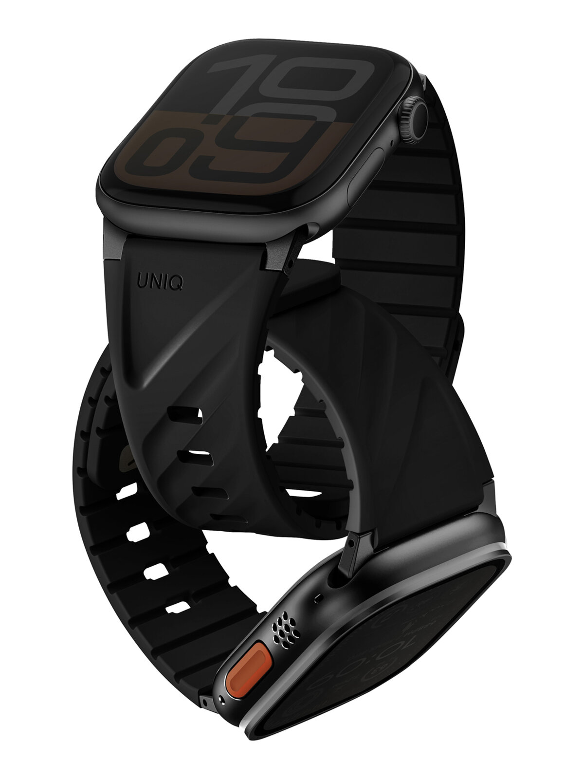 Ремешок Uniq для смарт-часов Apple Watch 40-49 мм, FLUO Silicone Rubber из каучука, черный