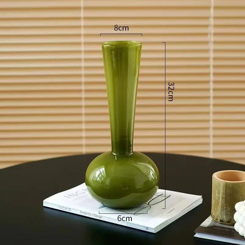 Легкая роскошная стеклянная ваза во французском стиле, оливково-зеленая ваза ручной работы, художественный цветочный плантатор, декор для гостиной, стола, украшение для дома, 32cm