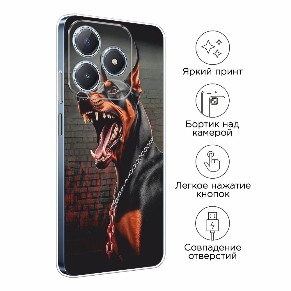 Чехол на Realme C63 / Реалми С63 с принтом "Доберман с цепью" — фото 1