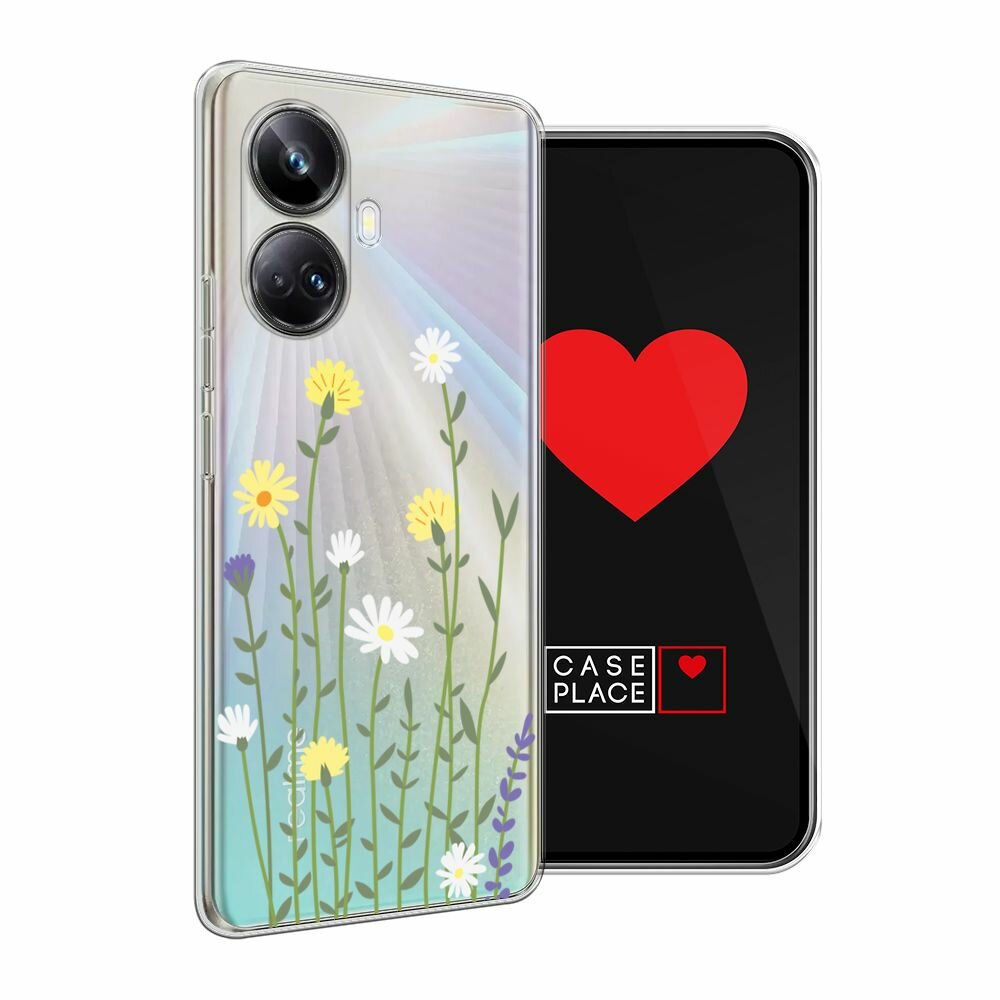 Чехол на Realme 10 Pro+ / Реалми 10 Про+ с принтом "Пучок полевых цветов", прозрачный — фото 1