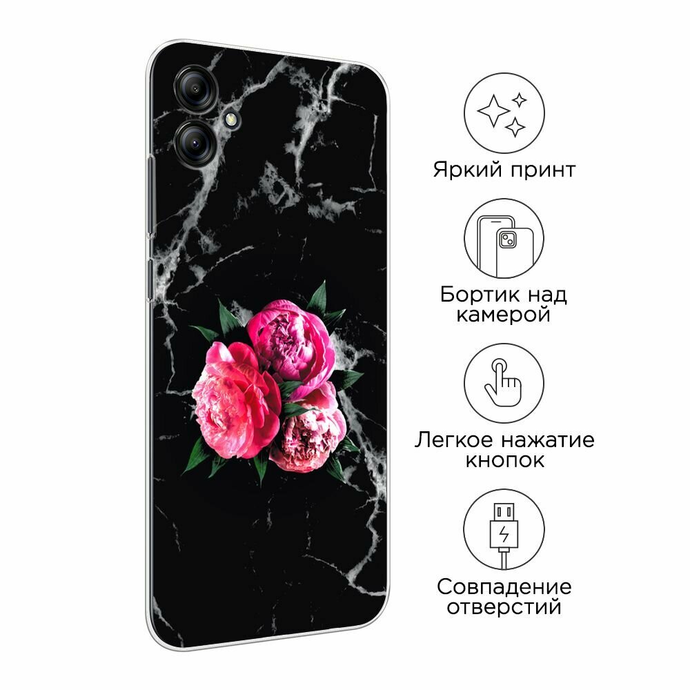 Чехол на Samsung Galaxy A04e / Самсунг A04e с принтом "Букет на черном мраморе" — фото 1