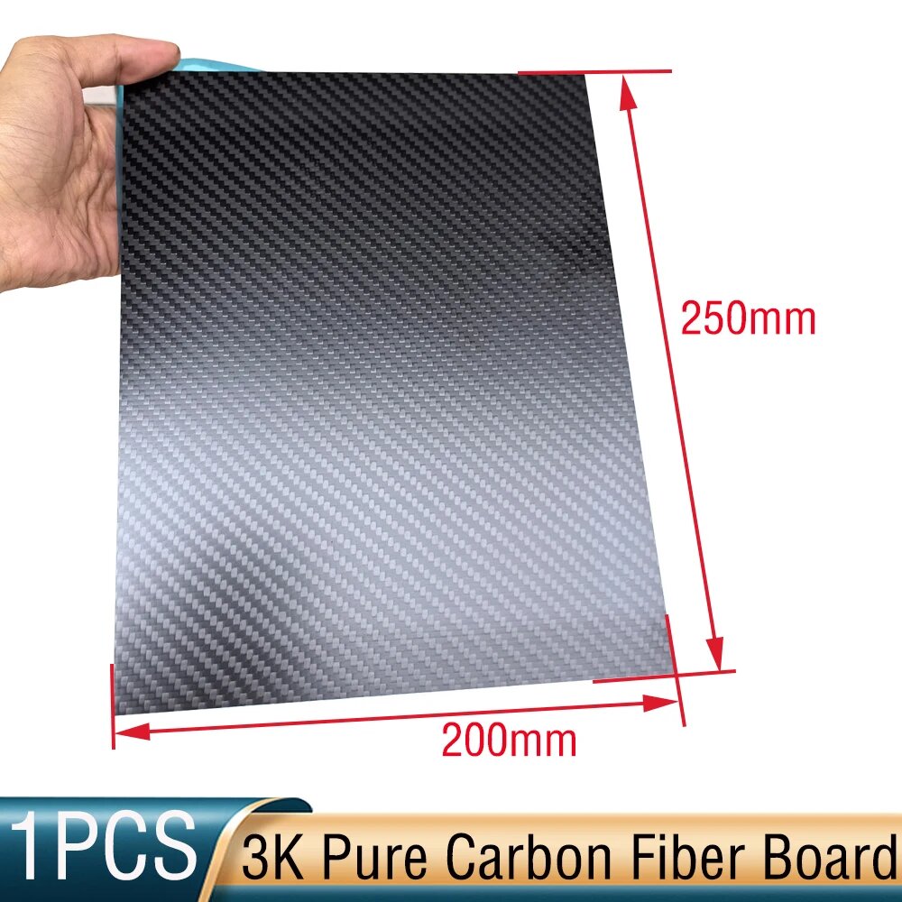 3K пластина из углеродного волокна 200x250 мм, 100% чистая саржа, матовая карбоновая доска, толщина 0,5 мм-5 мм, материал из углеродного волокна для радиоуправляемых БПЛА/игрушек, 0.5mm Twill Matte