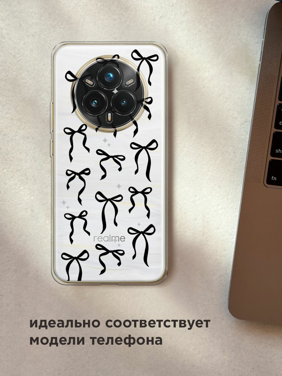 Чехол на Realme 14 Pro+ / Реалми 14 Про+ с принтом "Black bows", прозрачный — фото 1