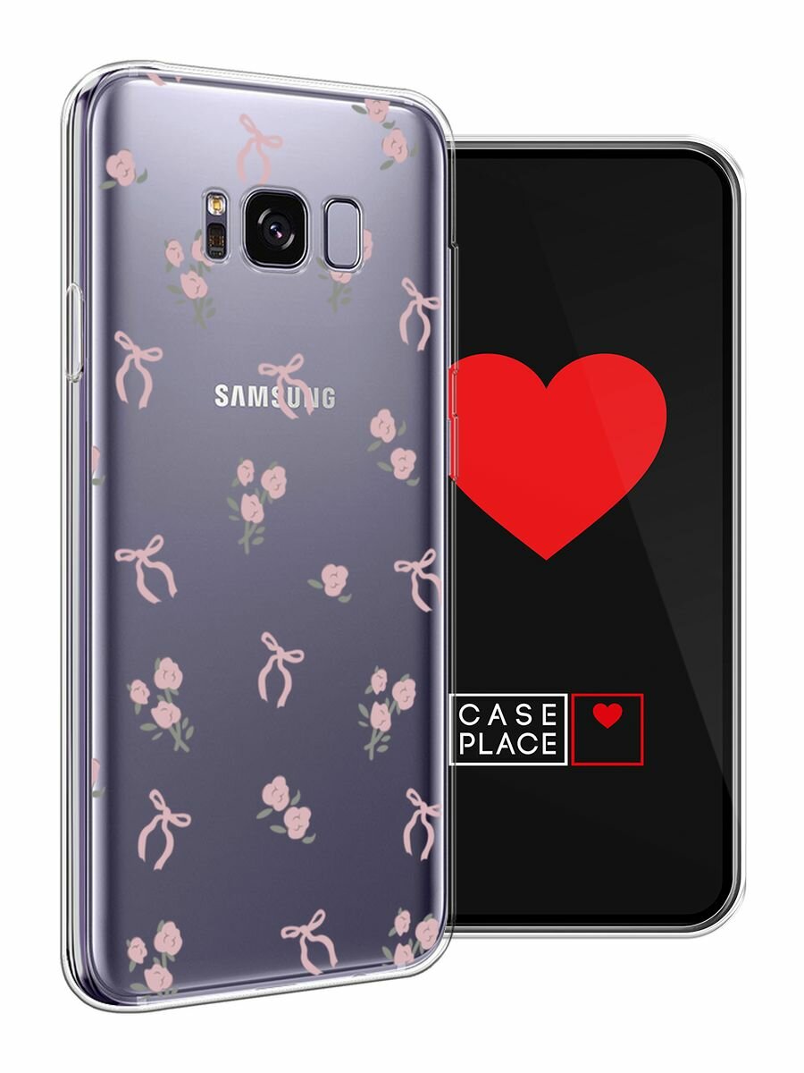 Чехол на Samsung Galaxy S8 + / Самсунг Галакси С8 Плюс с принтом "Розы и ленточки", прозрачный — фото 1