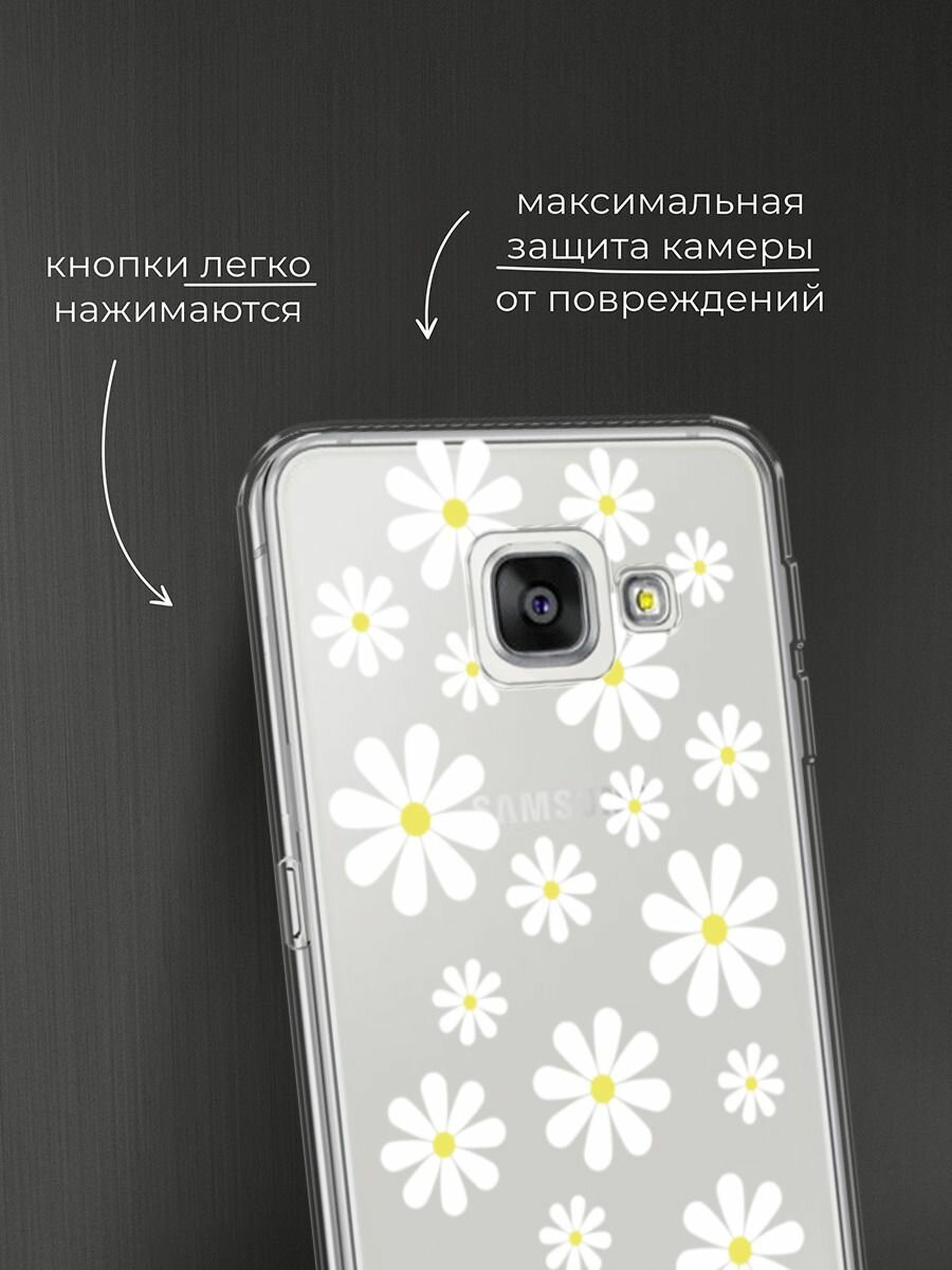 Чехол на Samsung Galaxy A3 2016 / Самсунг Галакси А3 2016 с принтом "Большие ромашки", прозрачный — фото 1