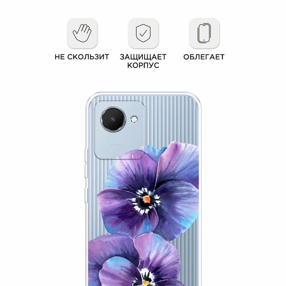 Чехол на Realme C30 / Реалми C30 с принтом Голубые анютины глазки, прозрачный — фото 1