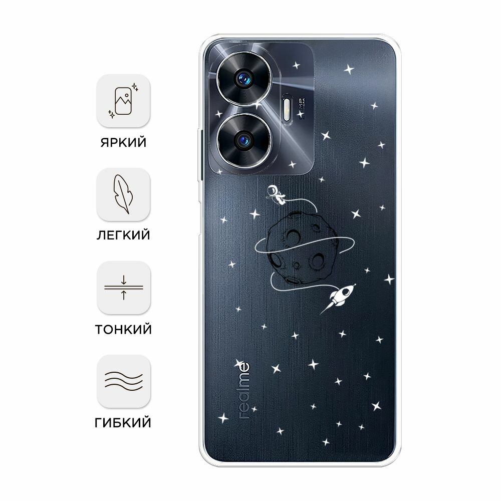 Чехол на Realme C55 / Реалми C55 с принтом "Полет вокруг луны", прозрачный — фото 1