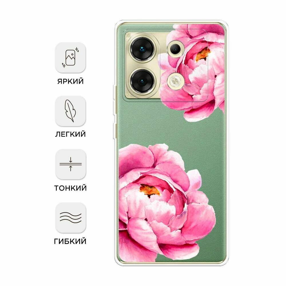 Чехол на Infinix Zero 30 5G / Инфиникс Зеро 30 5G с принтом "Open peonies", прозрачный — фото 1
