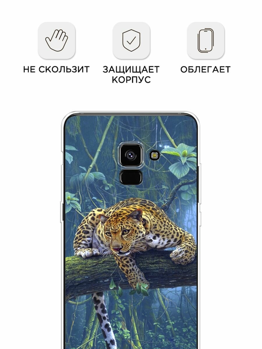 Чехол на Samsung Galaxy A8 + / Самсунг Галакси А8 Плюс 2018 с принтом "Леопард охотник" — фото 1