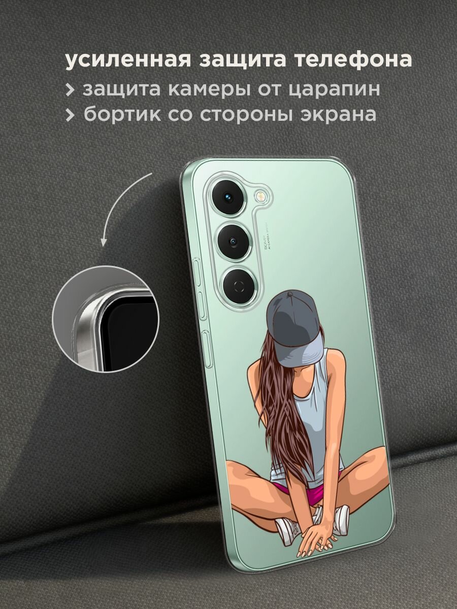 Чехол на Tecno Spark 40 Pro / Текно Спарк 40 Про с принтом "Девушка в кепочке", прозрачный — фото 1