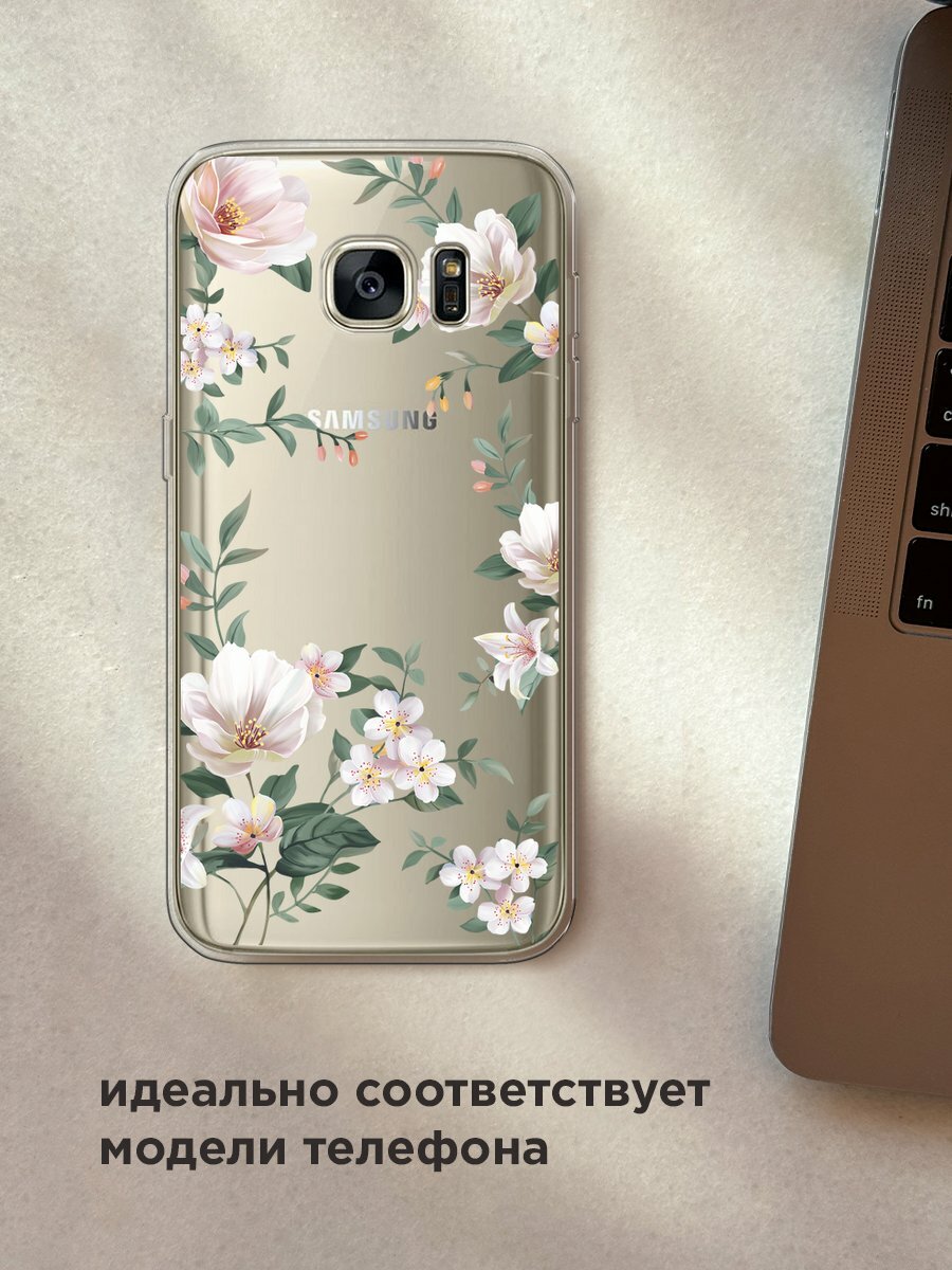 Чехол на Samsung Galaxy S7 / Самсунг Галакси С 7 с принтом "Beautiful white flowers", прозрачный — фото 1