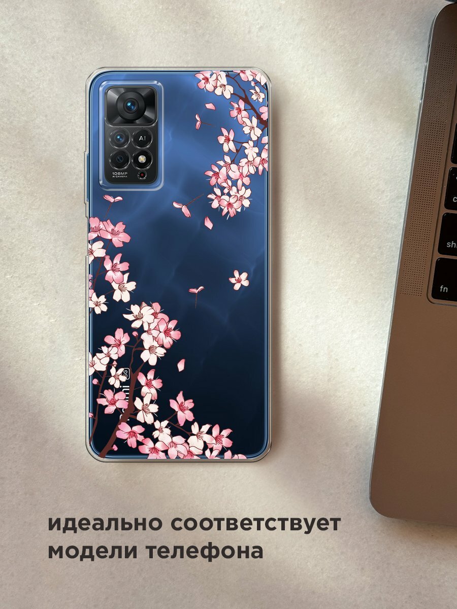 Чехол на Xiaomi Redmi Note 11E Pro / Сяоми Редми Нот 11E Pro Про с принтом "Ветви сакуры 1", прозрачный — фото 1