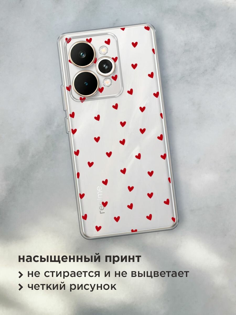 Чехол на Realme 15 Pro / Реалми 15 Про с принтом "Red hearts", прозрачный — фото 1