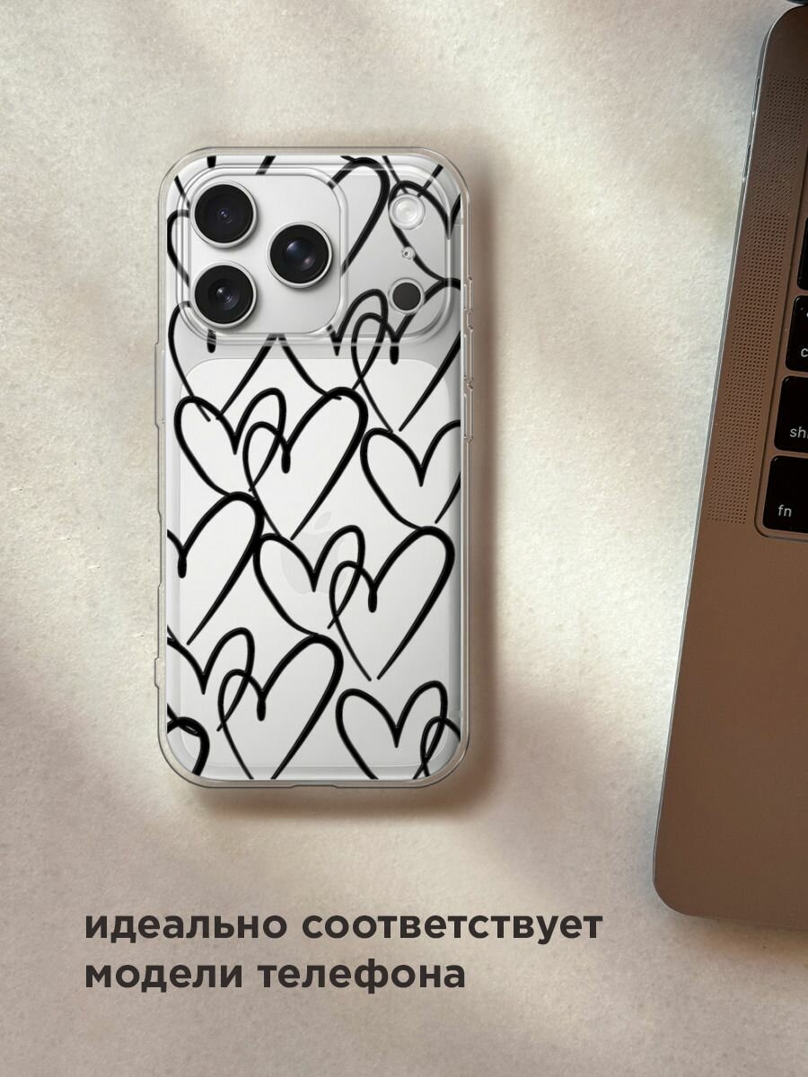 Чехол на Apple iPhone 17 Pro / Айфон 17 Про с принтом "Hearts doodle black 1" — фото 1