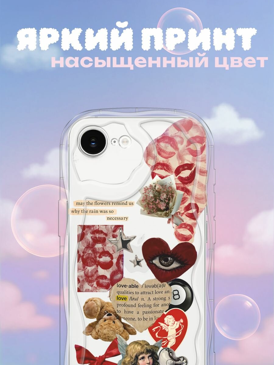 Чехол на iPhone 16e / Айфон 16е/17e с принтом "Поцелуи и сердца" — фото 1