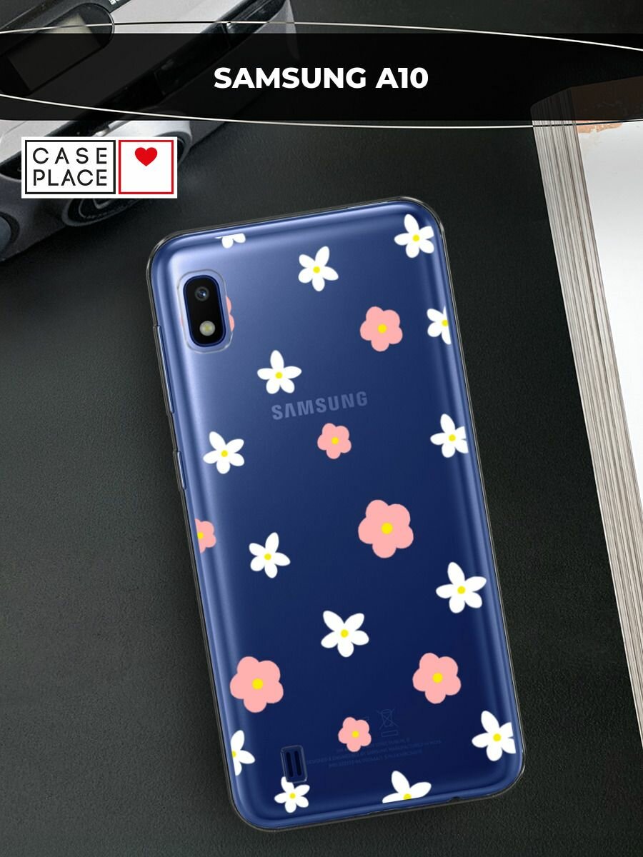 Чехол на Samsung Galaxy A10 / Самсунг Галакси А10 с принтом "Розовые и белые цветы", прозрачный