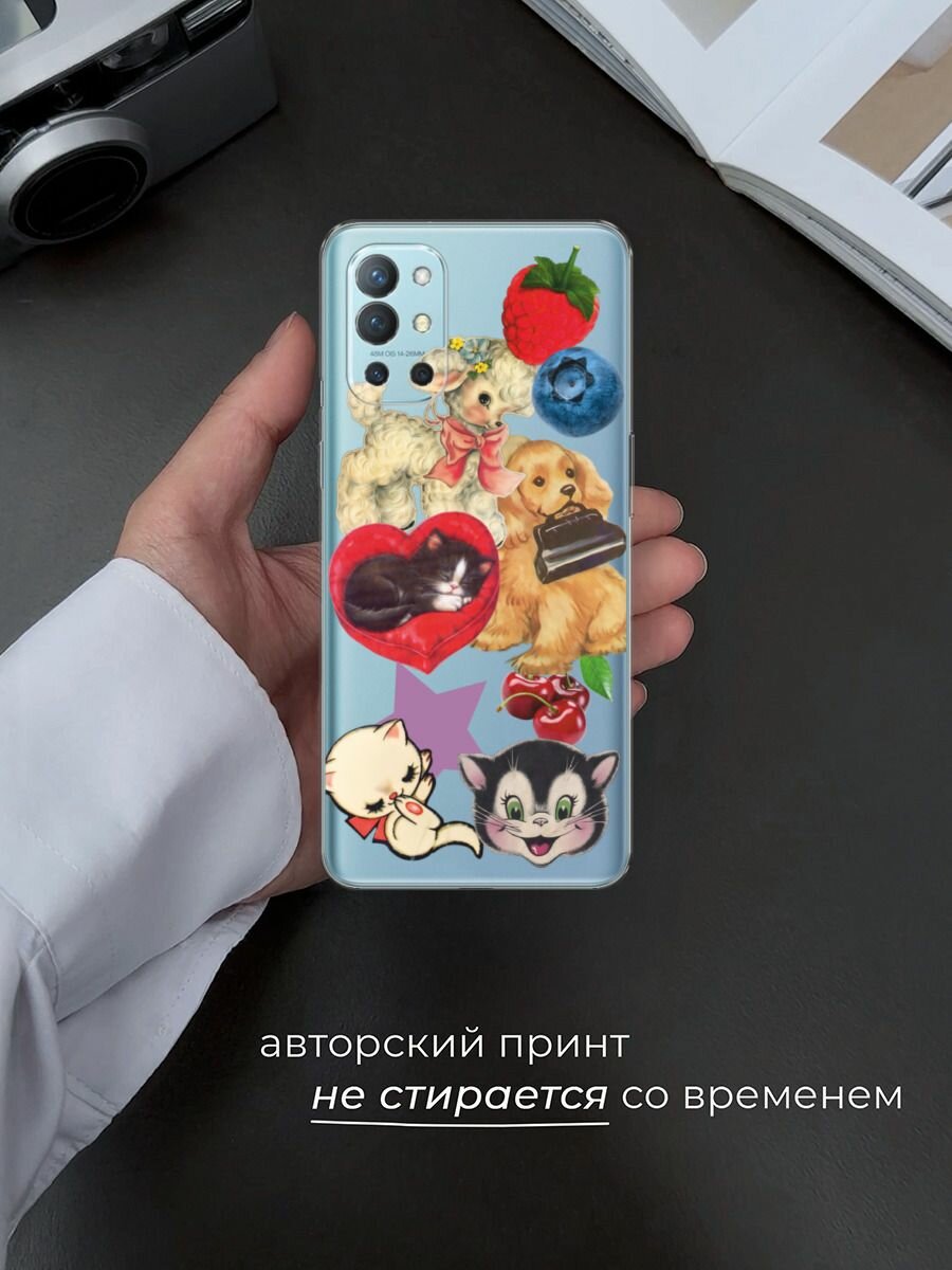 Чехол на OnePlus 9R / ВанПлас 9R с принтом "Милые стикеры", прозрачный — фото 1