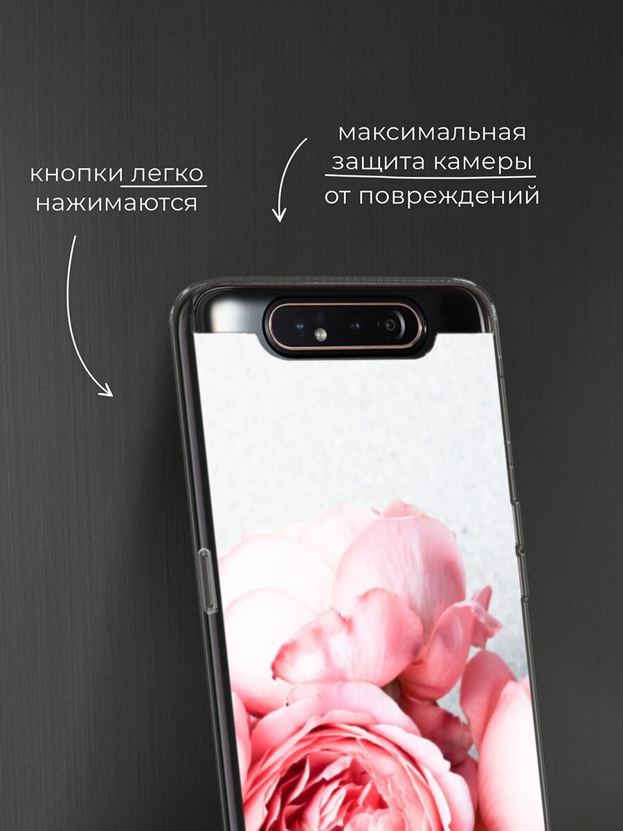 Чехол на Samsung Galaxy A80 / Самсунг Гэлакси A80 с принтом "Пионы на белом" — фото 1