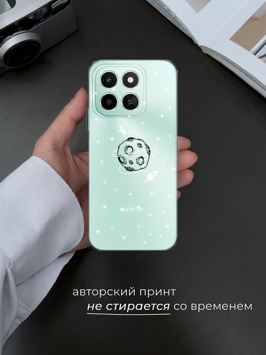 Чехол на Honor X6c / Хонор X6c с принтом "Полет вокруг луны", прозрачный — фото 1