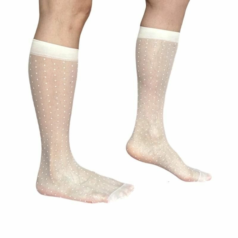 Плотные однотонные ультратонкие плоские прозрачные мужские чулки в горошек-белоснежный