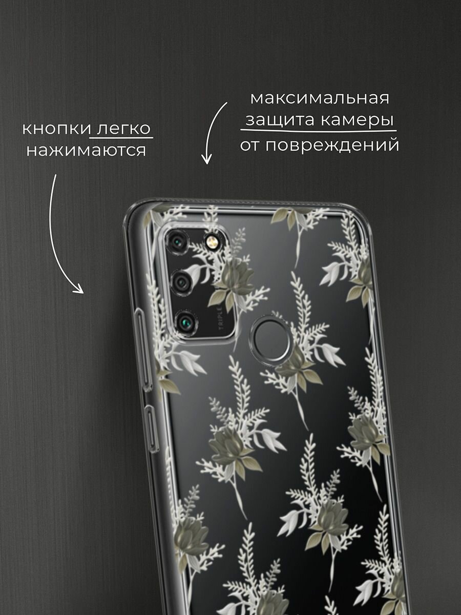 Чехол на Honor 9A / Хонор 9А с принтом "Паттерн цветы сепия" — фото 1