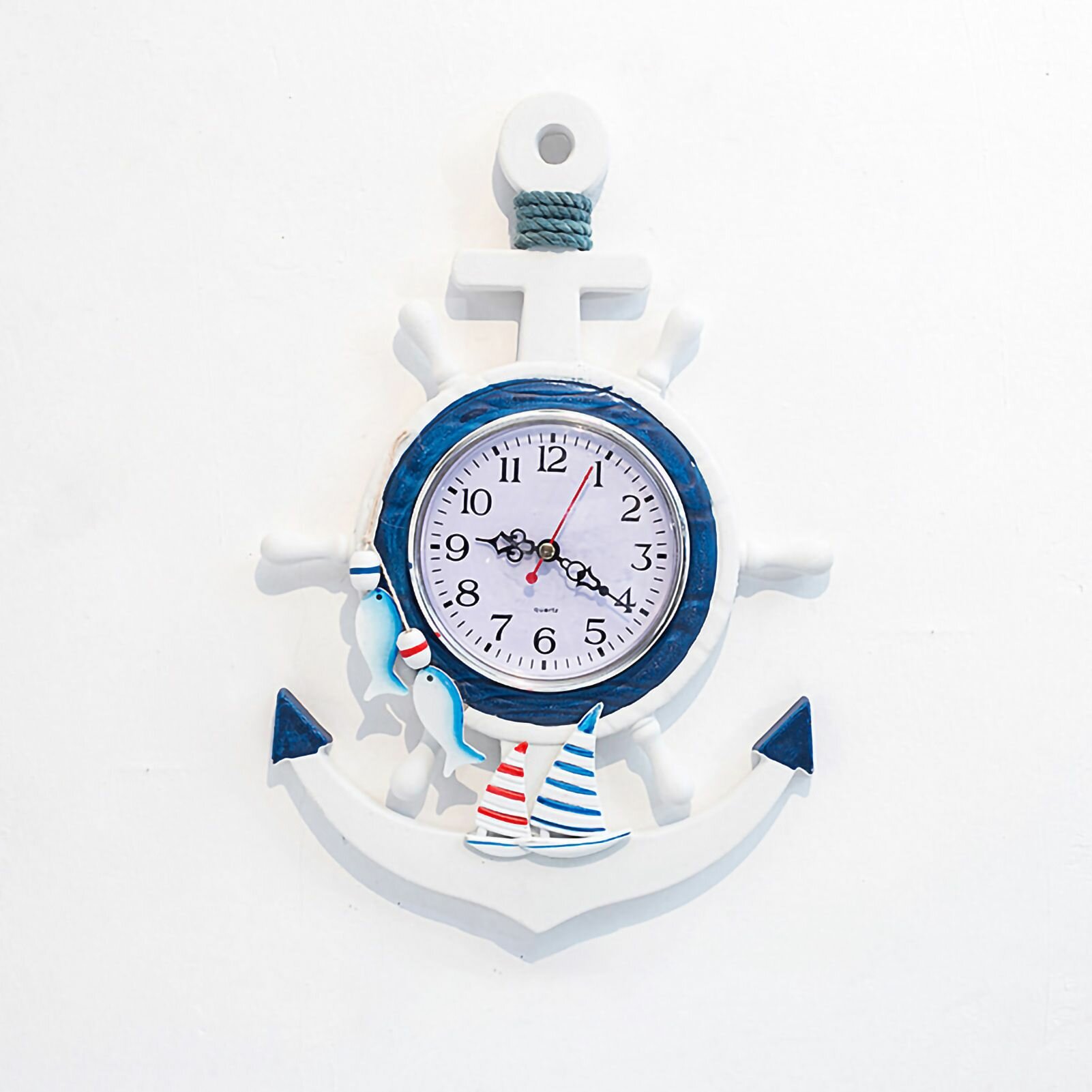 Морские часы в виде штурвала с рыбьим орнаментом, 34 см