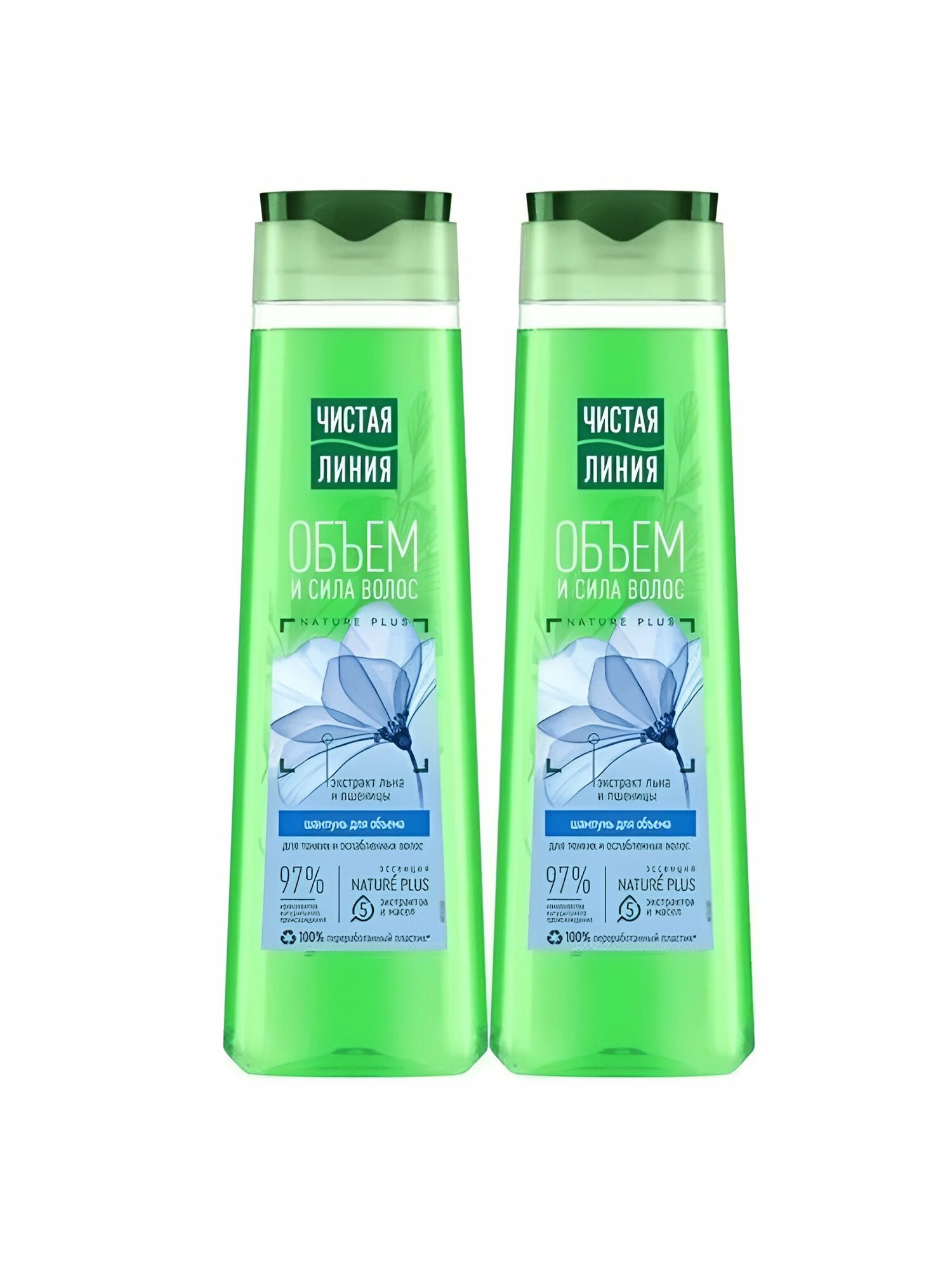 Шампунь Чистая Линия Объем и сила, Лен и пшеница для тонких и ослабленных волос, 400 мл, 2 шт
