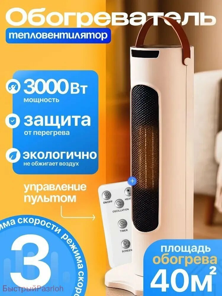 Обогреватель напольный электрический керамический, тепловентилятор для дома, конвектор белый