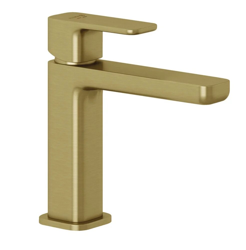 Смеситель для раковины Kludi Renon 42282N075 золотой, кран для ванной в раковину, из латуни, рычажный, с керамическим картриджем, с функцией экономии расхода