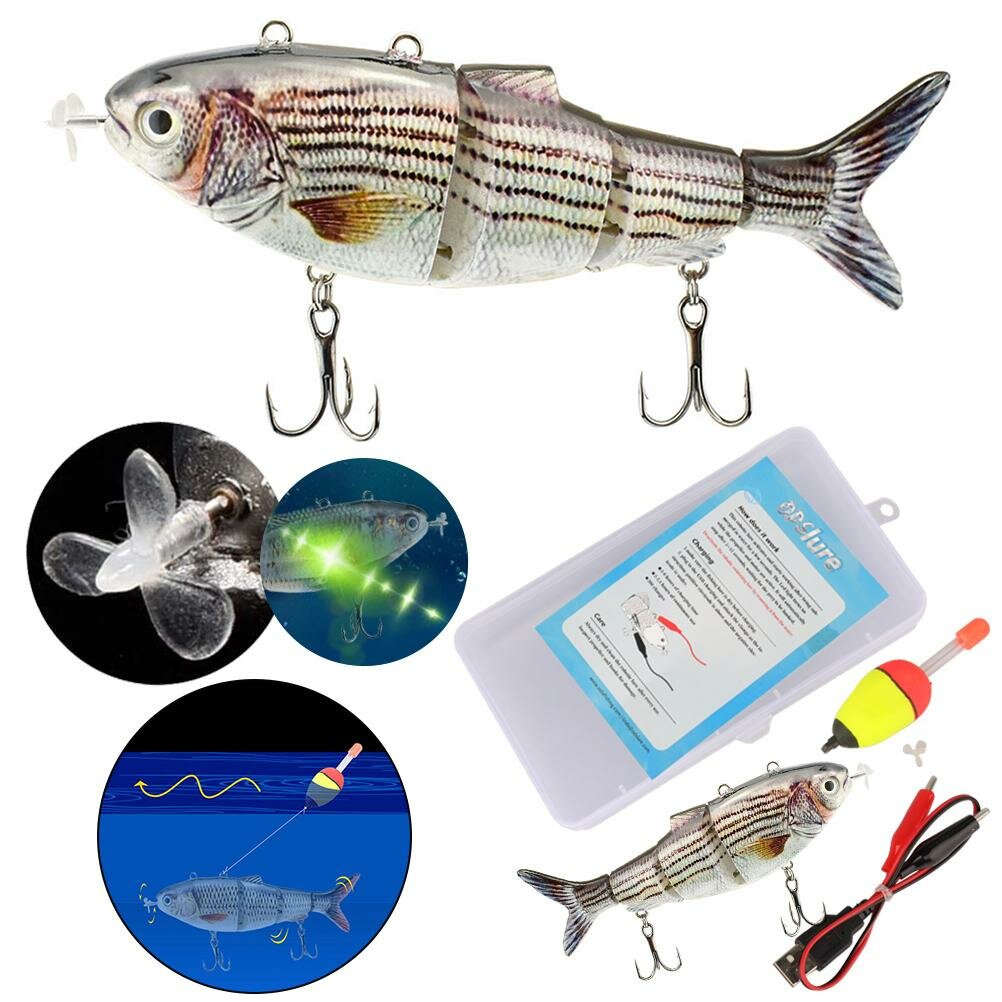 Robotic Swimming Fishing Electric Lures USB Rechargeable Multi Jointed Swimbaits with LED Light Hard Tackle