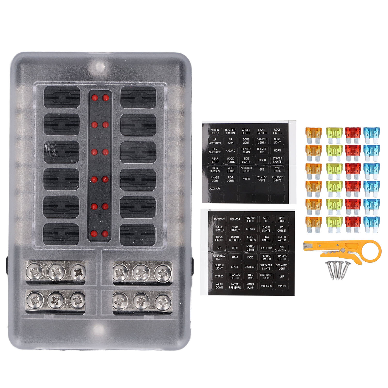 Блок предохранителя 12 Way Circuit Marine Fuse Panel со светодиодной индикатором водонепроницаемой крышки для DC12V 24 В автомобиль
