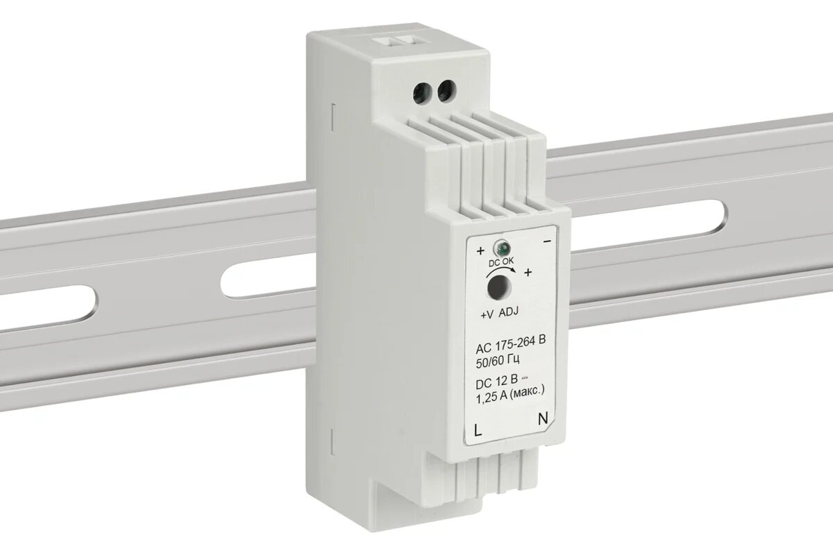 Apeyron Блок питания DIN-рейка 12В 15Вт 1,25А IP20 пластиковый белый 25x93x56 мм