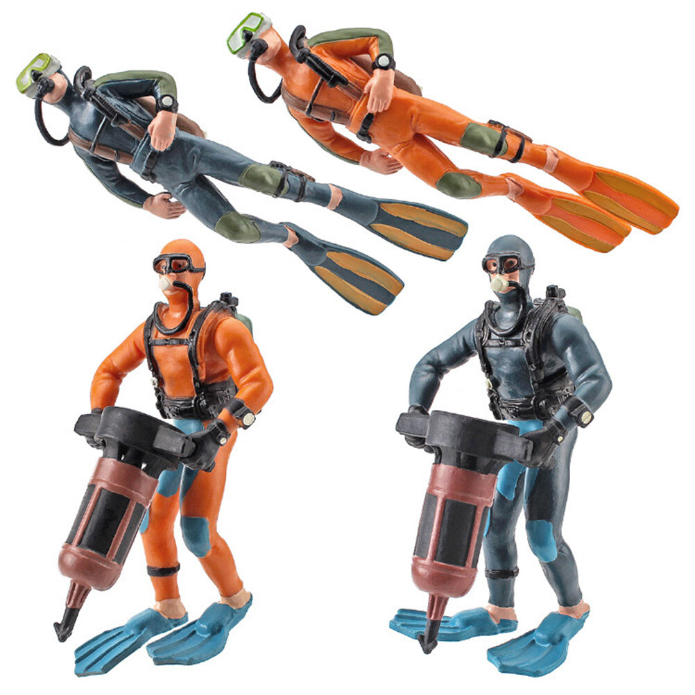 4Pcs Mini Diver Figurines Model Simulation Underwater Adventure Figure Playset for Scene Layout Table Ornaments
