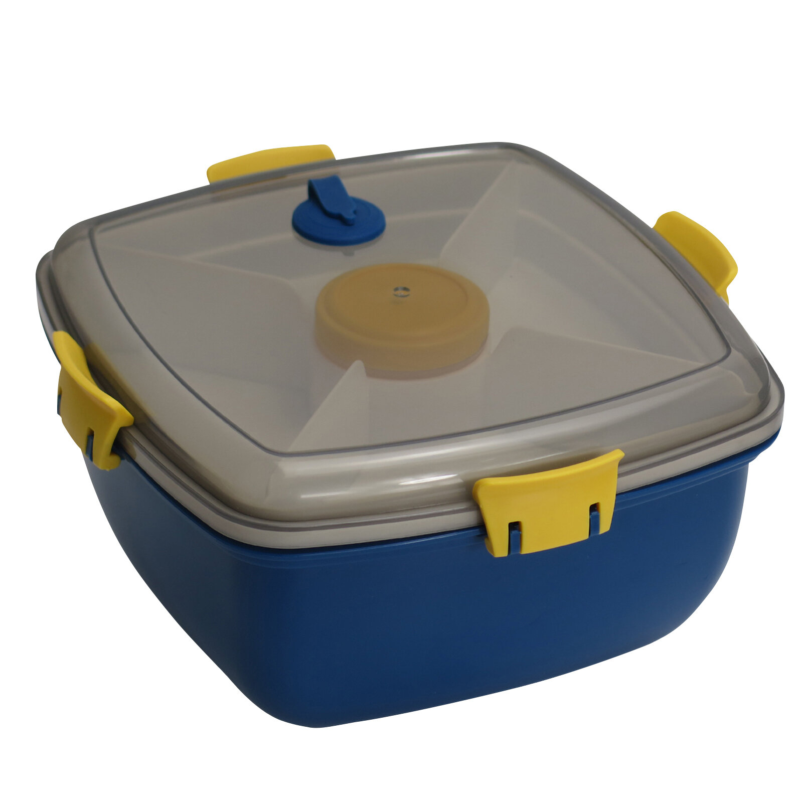 Контейнер для салата с ложкой, 4 отделения, розовый/синий, 19.4*19.4*10.3 см, 248 г