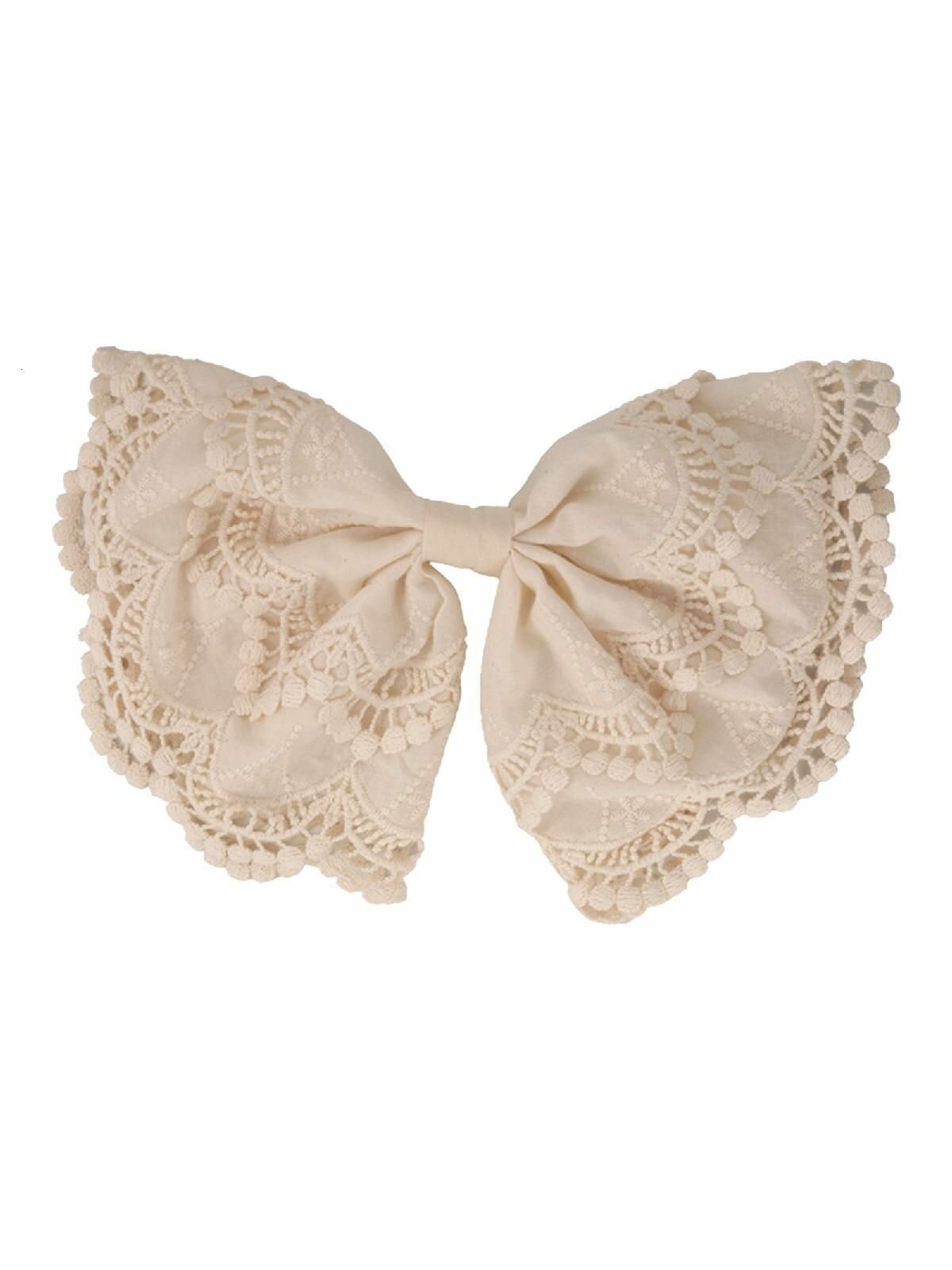 Комплектголовной убор_аксессуар, Белая кружевная заколка с вышитым бантом, наполовину завязанная заколкой