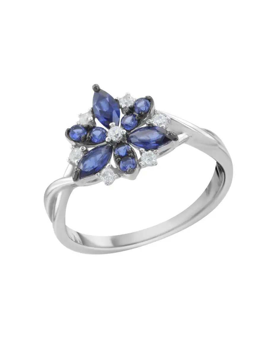 Кольцо, серебро, 925 проба, сапфир синтетический, фианит